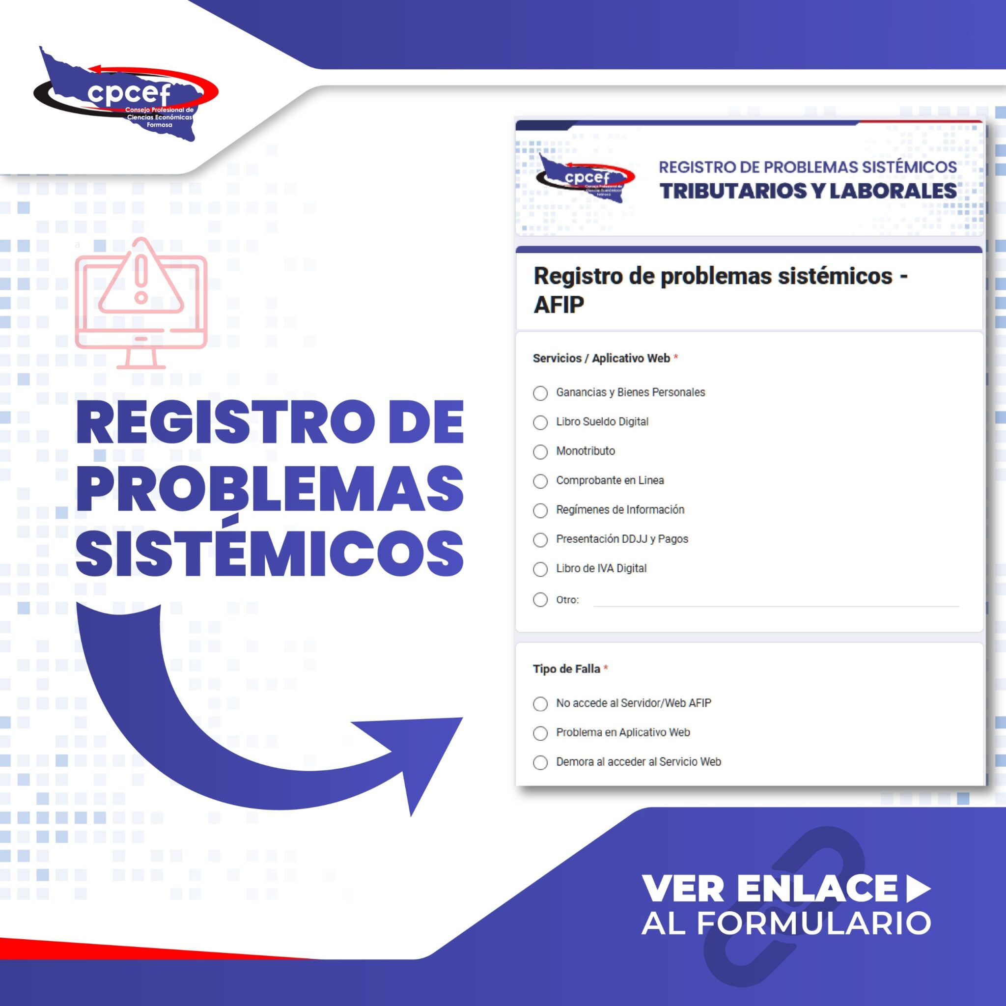 Formulario electrónico para el Registro de Problemas Sistémicos - AFIP | CPCE Formosa